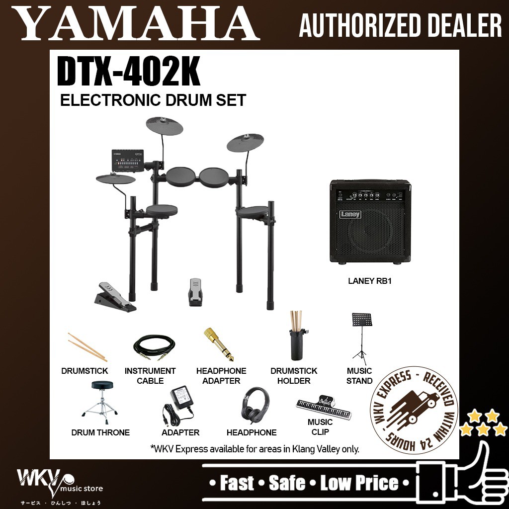 Yamaha DTX402K Electronic Digital Drum Set Full Package with Laney RB1 ...