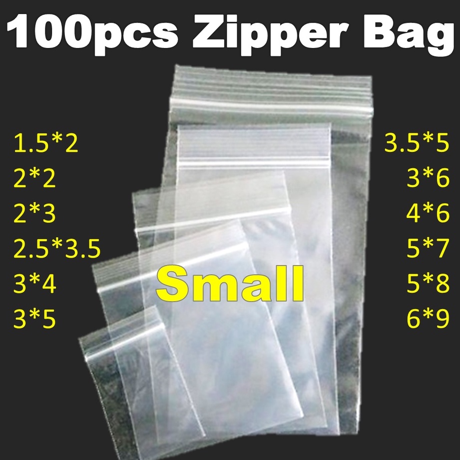 100pcs Zipper Bag Zip Lock Bag Small Transparent Plastik PE Zipper ...