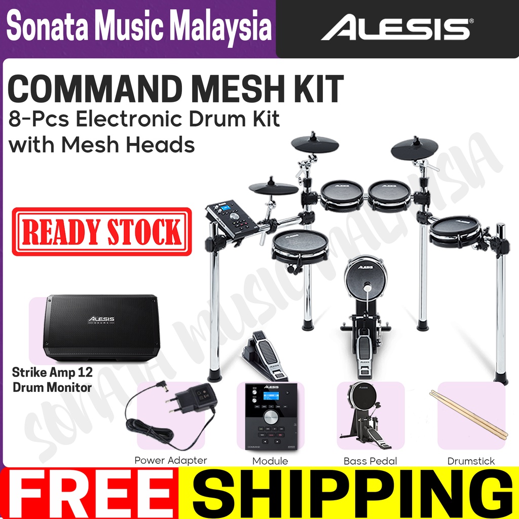 Alesis Command Mesh Kit Eight-Piece Digital Drum Electronic Drum Kit with Mesh Heads + Strike ...