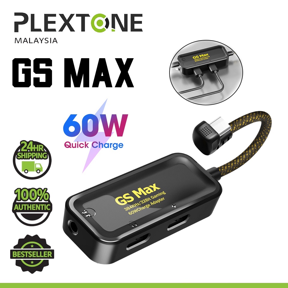 Plextone GS Max Type C L Shaped Plug Converter 3.5mm Audio Jack 60w ...