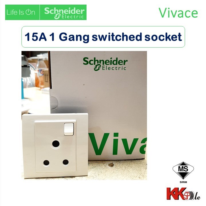 Schneider Vivace 15A Single 1 Gang switched socket - White (KB15/15 ...