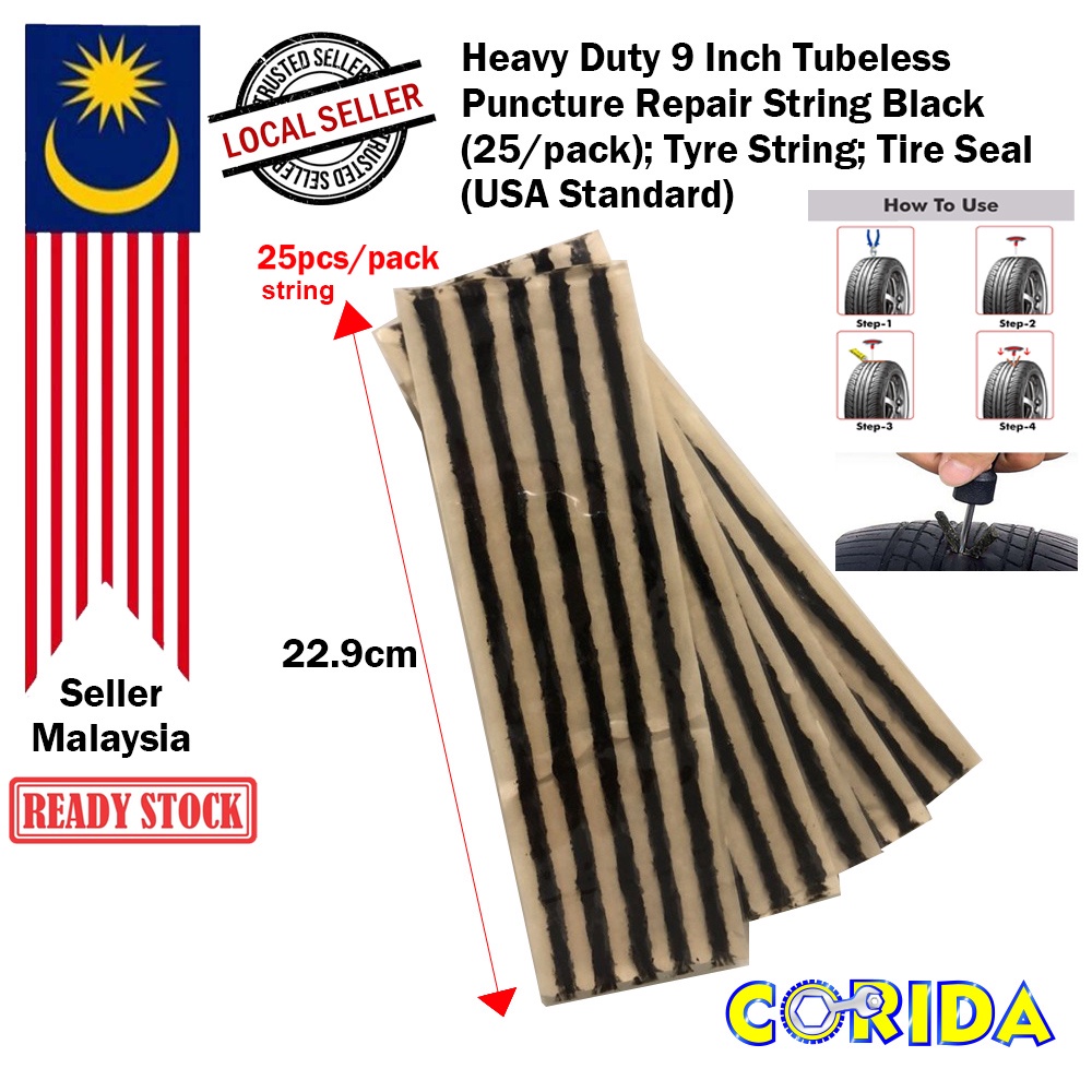 Heavy Duty 9 Inch Tubeless Puncture Repair String Black 25pcs strings ...