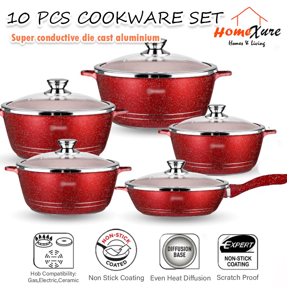 HomeXure - COOKWARE SET Granite Aluminum Non Stick Casserole Pot Bowl ...