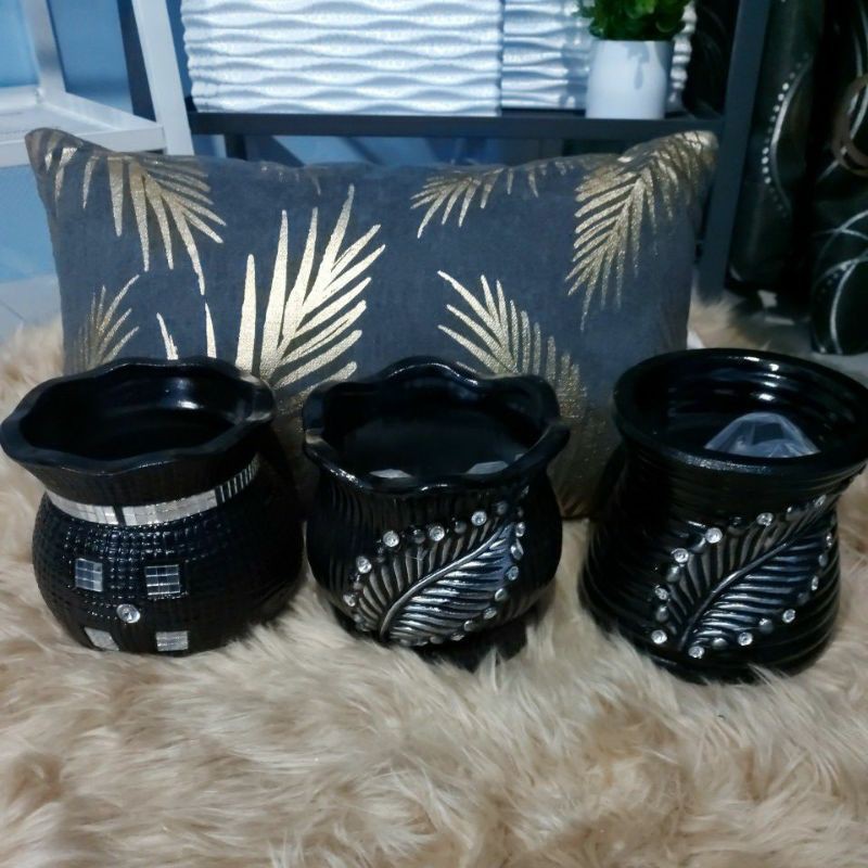 pasu hitam seramik bercorak dengan 3 jenis design | Shopee Malaysia