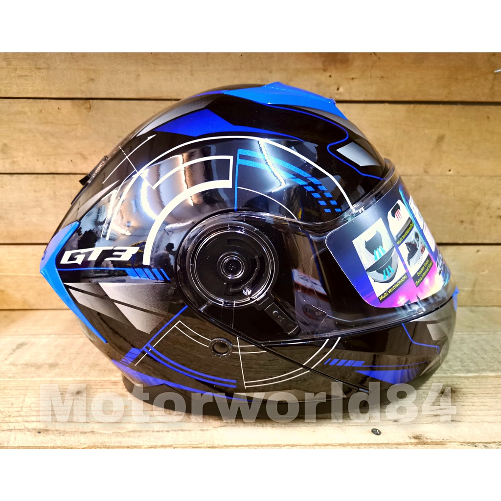MHR HELMET FULL FACE FLIP UP DOUBLE VISOR FU926 BLACK BLUE E MARK ER6 ...