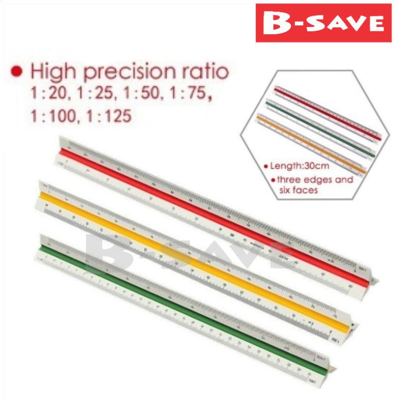 Scale Ruler Pembaris Skala ( 1:20 , 1:25 , 1:50 , 1:75 , 1:100 , 1:125 ...