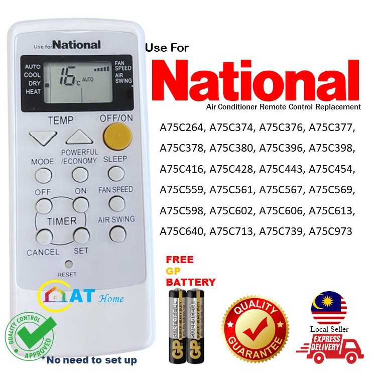 National Air Conditioner Remote Control(for model 75C598 3102012 ...