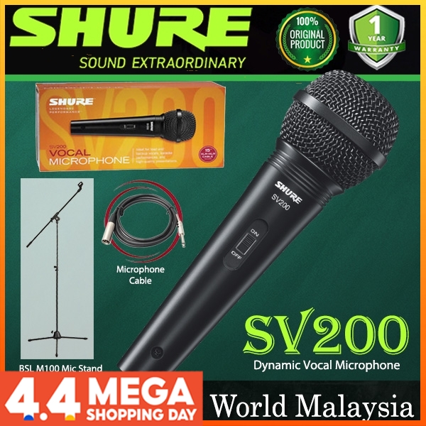 Shure SV200 Dynamic Vocal Microphone with XLR to QTR Cable 6.3mm with ...
