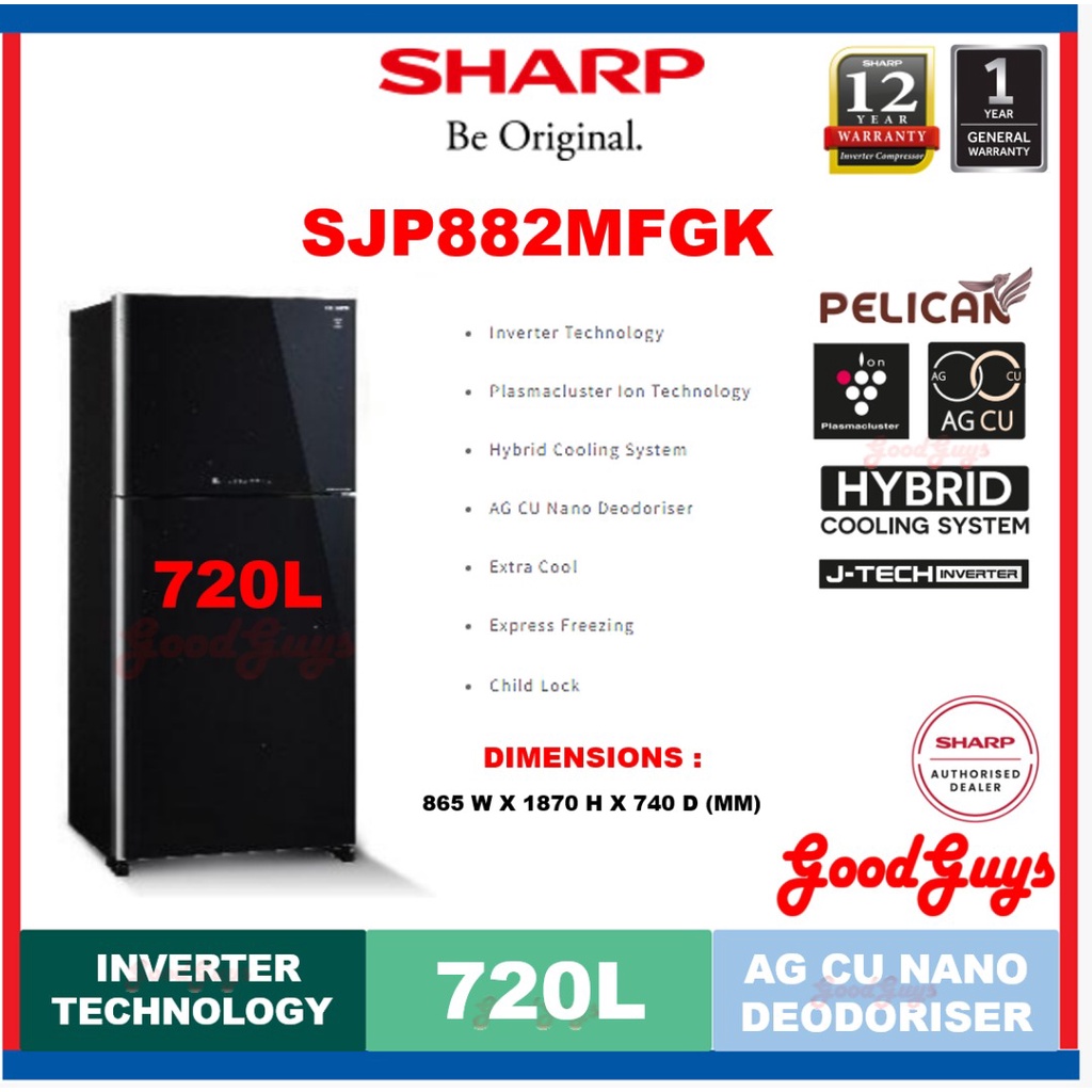 Sharp SJP882MFGK / SJP882MFGM 720L Pelican Refrigerator Inverter ...