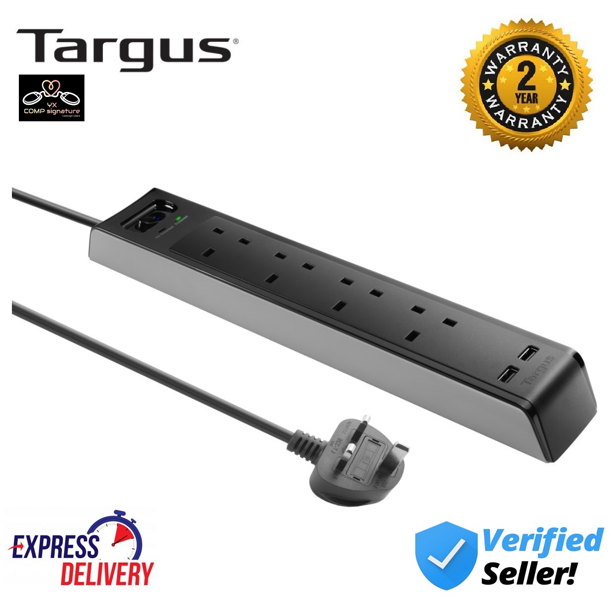 Targus Smart Surge 4 with 2 USB Ports (UK) - APS10AP / Targus ...