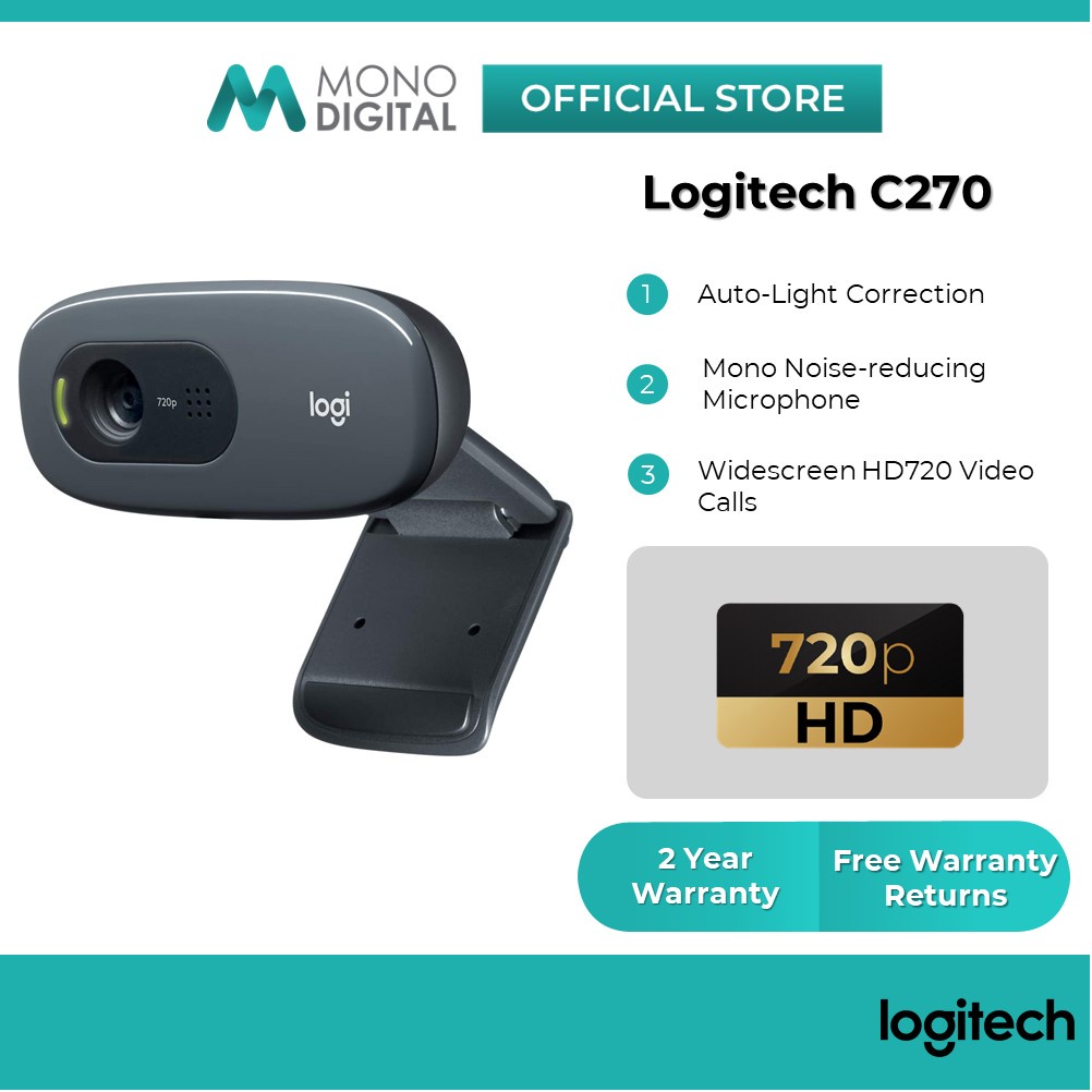 Logitech C270 HD Webcam, HD 720p/30fps, Widescreen HD Video Calling, HD ...