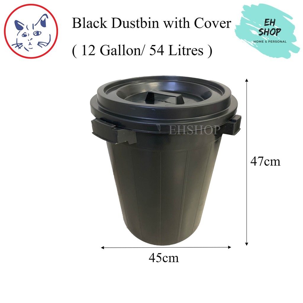 EHShop 12 Gallon Plastic Garbage Dustbin Pail with Cover Black CSK ...