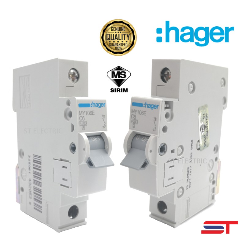ORIGINAL HAGER MCB MY Series 6A 10A 16A 20A 32A 40A 1 Pole 4.5KA (SIRIM APPROVE) | Shopee Malaysia