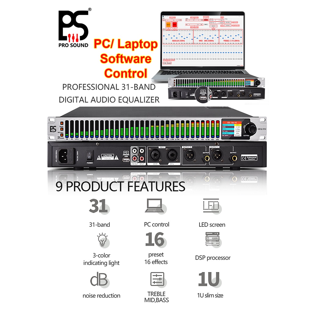 PS PRO SOUND GEQ-31U Stereo 31band Professional Audio Digital Graphic ...