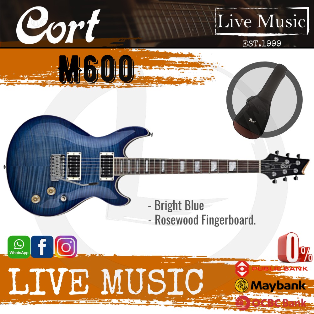 Cort M600 Electric Guitar Rosewood Fretboard with Gig Bag - Bright Blue ...
