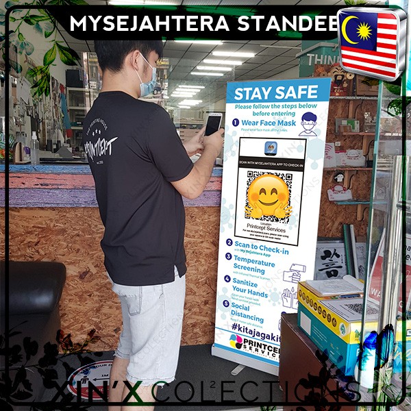 Sop covid 19 mysejahtera display standee roll up stand x stand check in ...