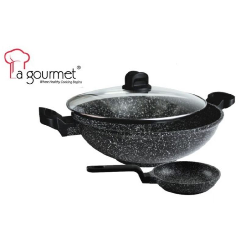 La Gourmet Shogun Non-Stick 32cm Marble Wok with induction base + 14cm ...