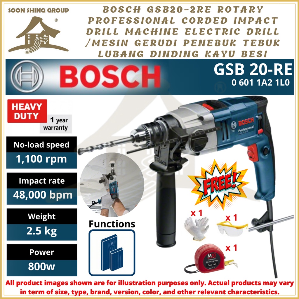 BOSCH GSB20-2RE ROTARY CORDED IMPACT DRILL MACHINE Electric Drill / MESIN GERUDI PENEBUK TEBUK ...