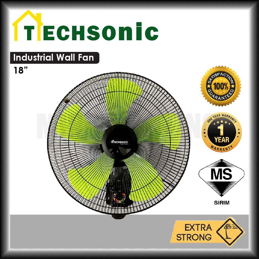 [Sirim] Techsonic 18" Industrial Wall Fan Heavy Duty 3/5 Metal Blades ...