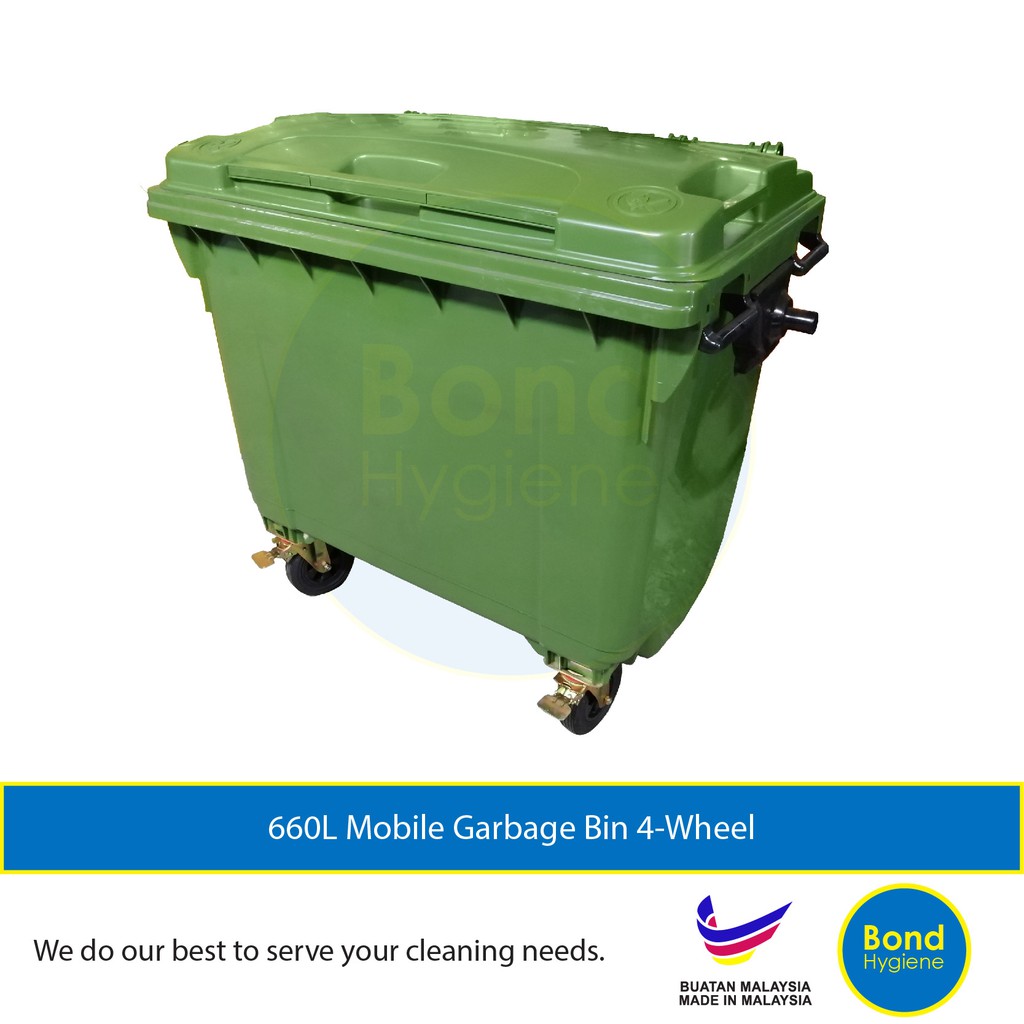 660L Mobile Garbage Bin 4-Wheel, Tong Sampah Beroda, Wheelie Bin, Wheel ...