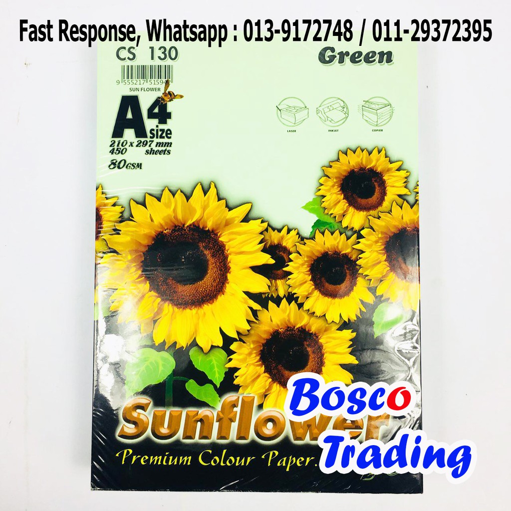SUNFLOWER A4 PREMIUM COLOUR PAPER 80gsm CS 130 (LIGHT COLOUR) 450s ...