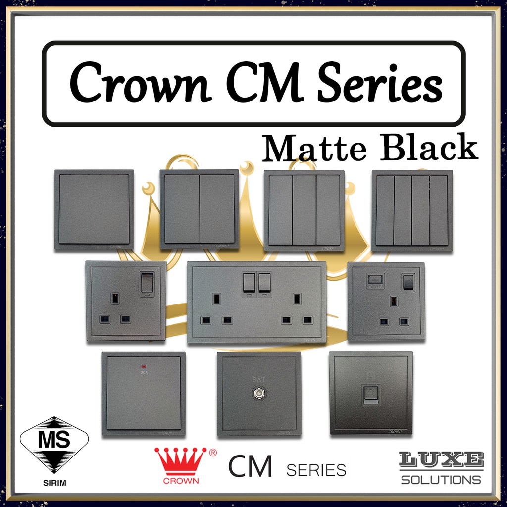 CROWN CM Series Switch MATTE BLACK Switched Socket Outlet / Suis Soket ...