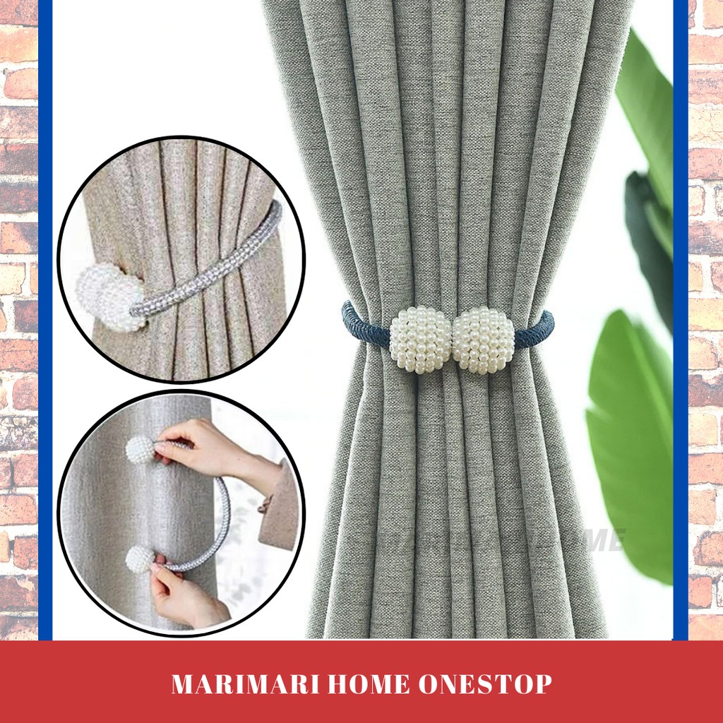 Magnetic Curtain Tiebacks Rope Tali Langsir Magnet Pearl Ball Drapery ...