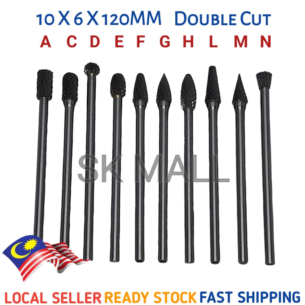 10x6x120mm Mata Korek 6mm Panjang Long Tungsten Carbide Burr Double Cut ...