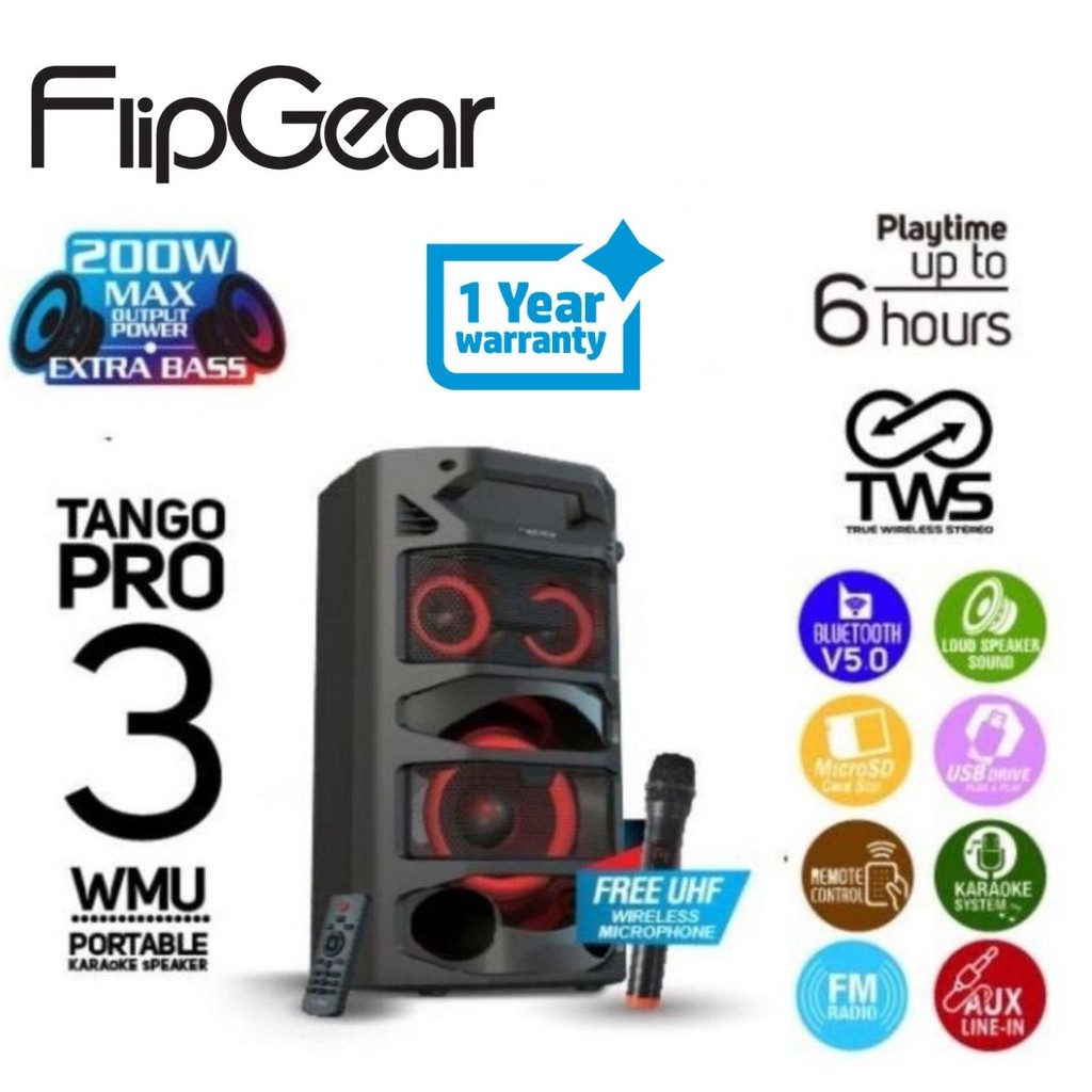 Gadgetkinh flipgear tango pro 3 wmu portable karaoke system speaker and free 1 wireless uhf ...