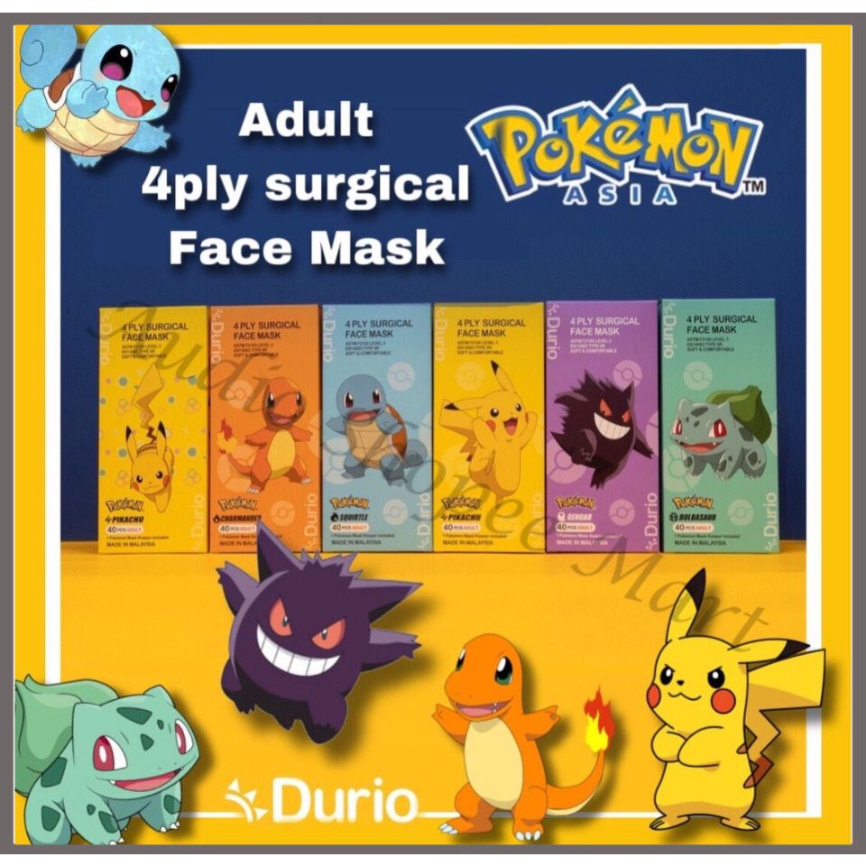 Durio 546A Pokemon Surgical Face Mask Adult 40pcs -Face Mask Keeper and ...