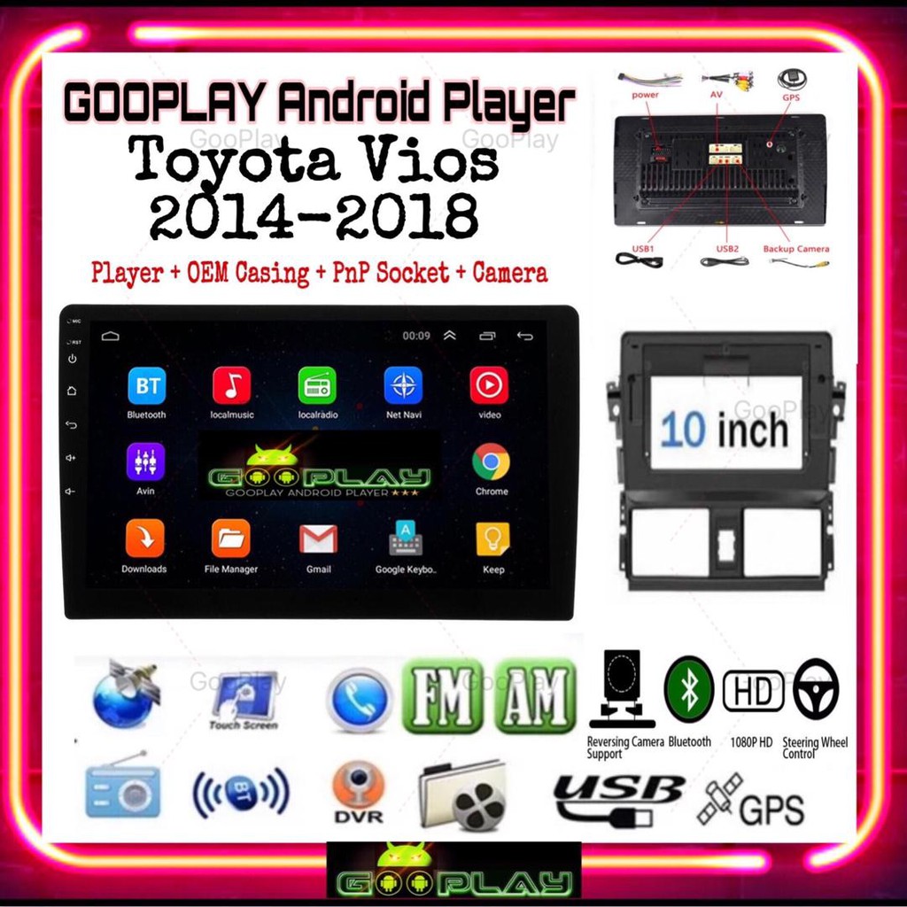 ANDROID PLAYER WITH TOYOTA VIOS 2014-2018 PLAYER CASING , PLUG AND PLAY ...