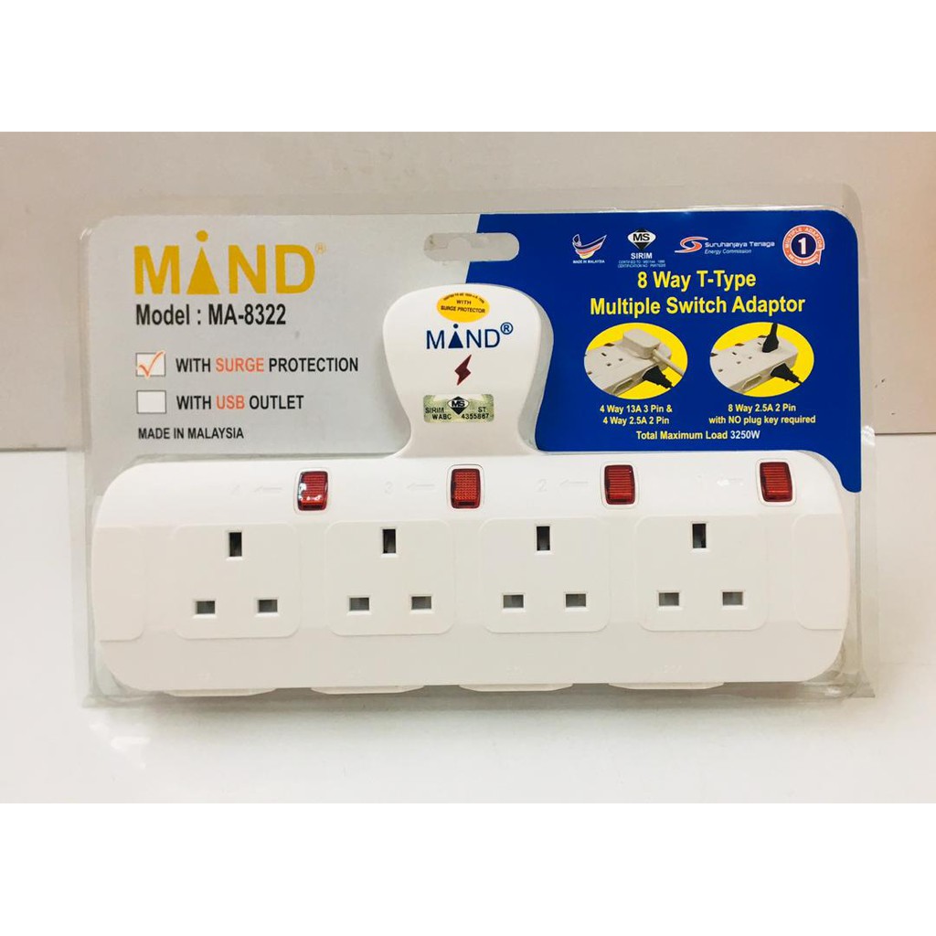 MULTI T- ADAPTOR EXTENSION SOCKET 8WAY | Shopee Malaysia