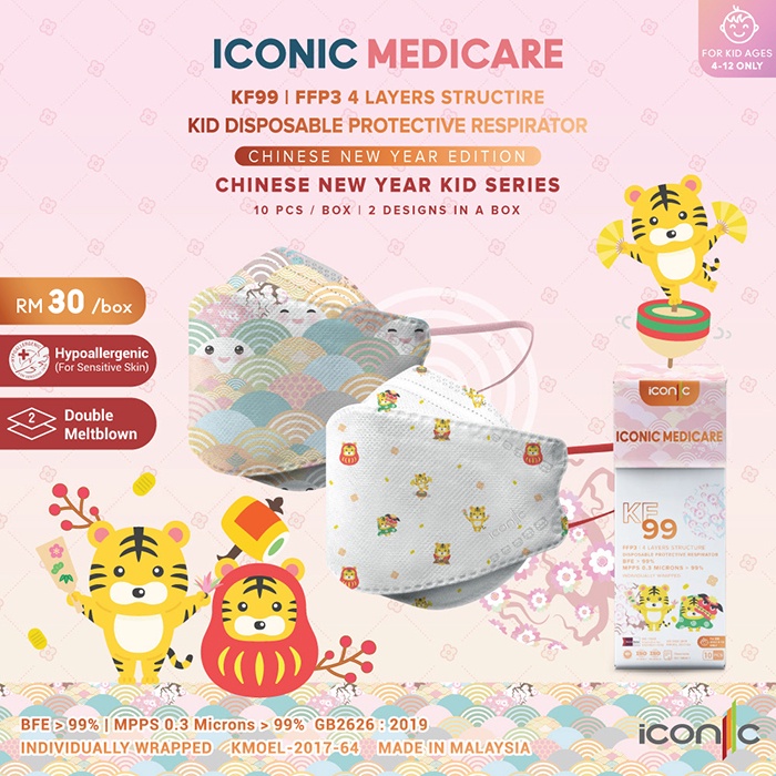 Iconic Medicare Medical KF99 4ply Face Mask Adults/Kids Mask (10 pcs ...
