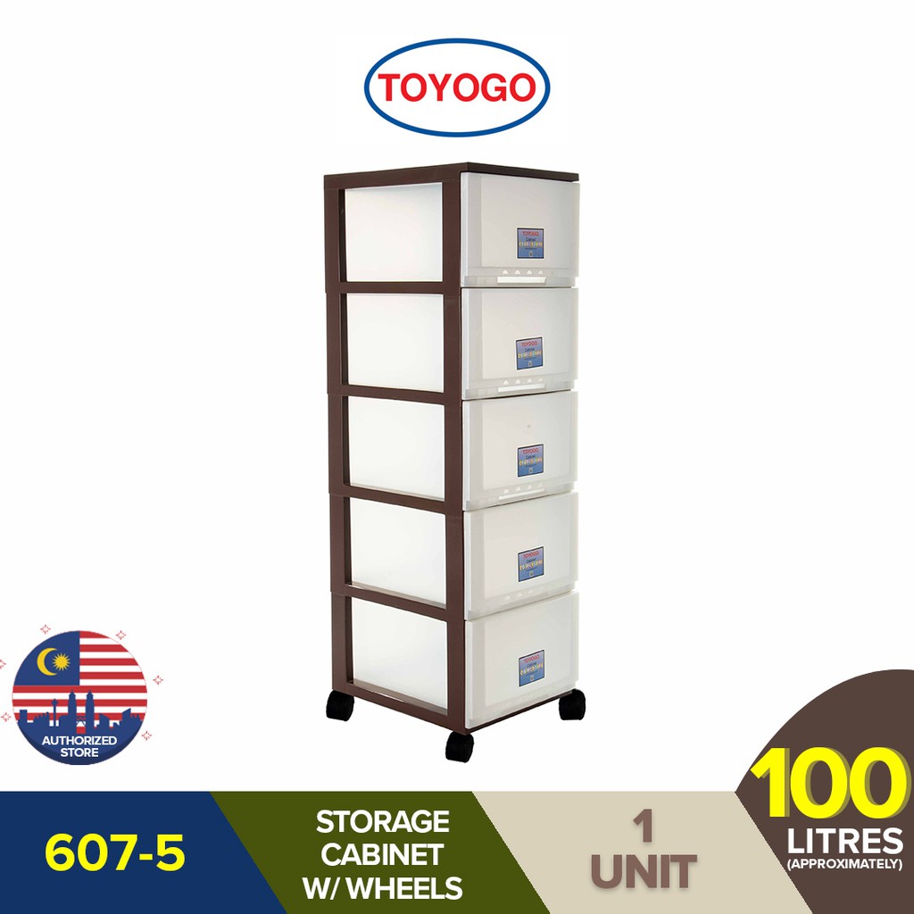 TOYOGO 5 Tiers Storage Drawers (607-5) 100L Storage Cabinet with Wheels ...