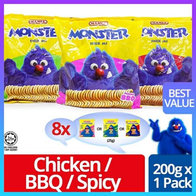 Mamee monster snek mi - BBQ / Chicken / Spicy 25g x 8's | Shopee Malaysia