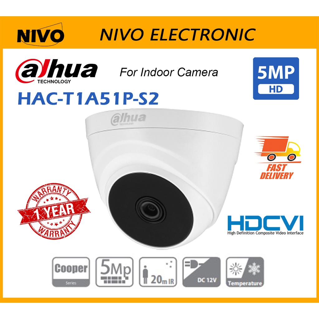 DAHUA DH-HAC-T1A51P / DH-HAC-T1A51P-S2 5MP HDCVI IR Eyeball DOME Camera CCTV USE FOR INDOOR CCTV ...
