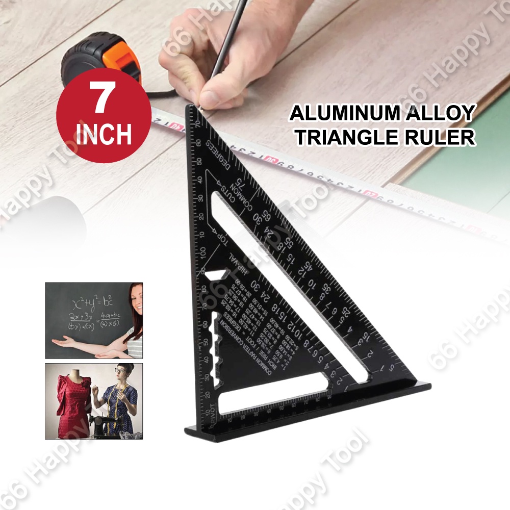7inch 12inch Aluminum Alloy Triangle Ruler Black Angle Ruler Protractor ...