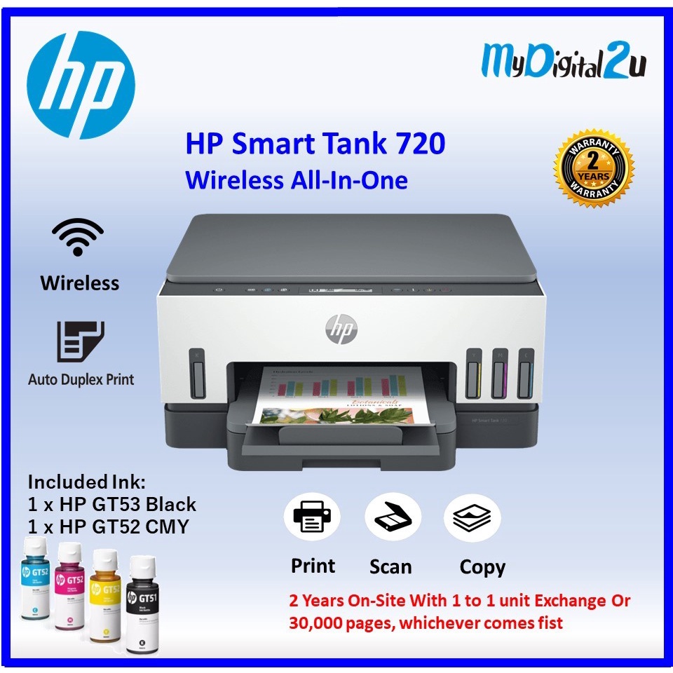 HP Smart Tank 720 All-in-One Printer - Print/Scan/Copy/WiFi/Duplex ...