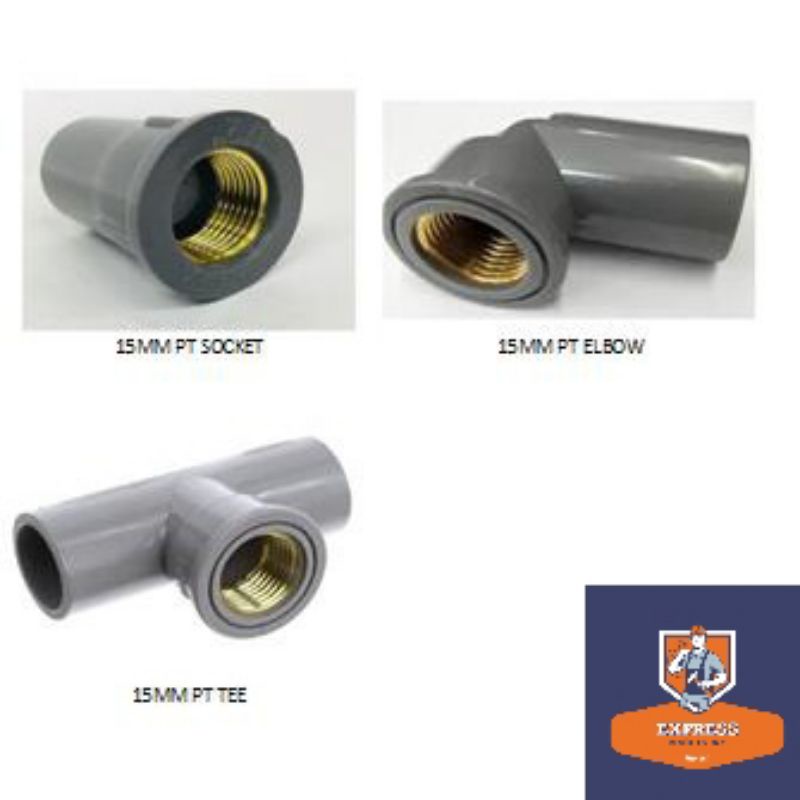 PVC Fitting PT Elbow, Socket & Tee (Brass Threaded)1/2" Penyambung Paip PVC Benang | Shopee Malaysia