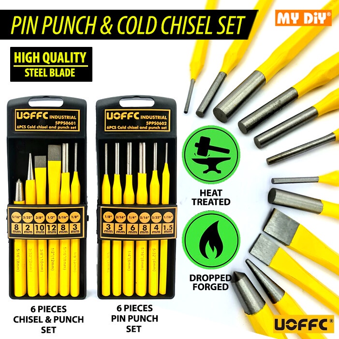 MYDIYHOMEDEPOT - UOFFC 6pcs Pin Punch Set and Cold Chisel Set Center ...