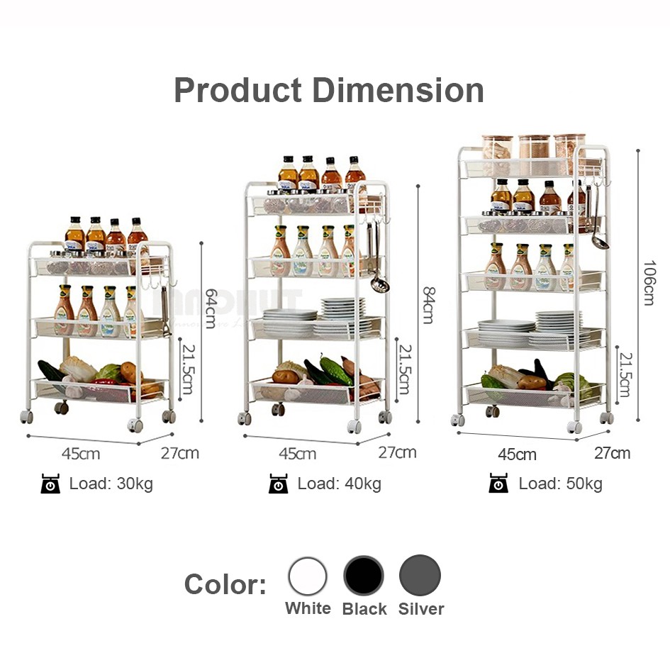 Rak Troli ala Ikea 3/4/5 Tier Multipurpose Trolley Storage Rack with ...