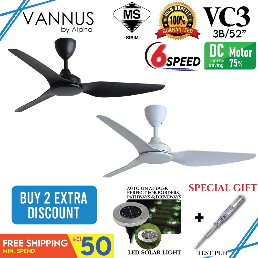 (NEW 2021) ALPHA Vannus - VC3 3B 52 Inch DC Motor Ceiling Fan with 3 ...