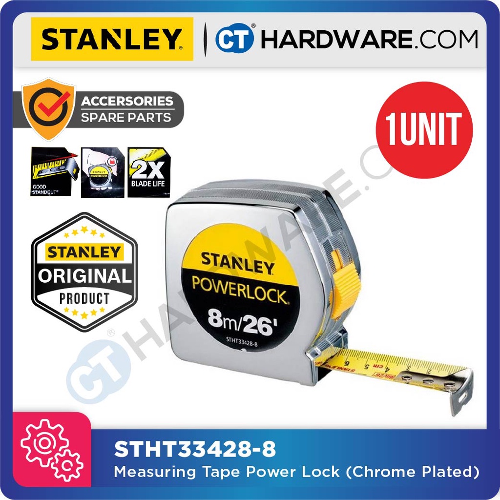 STANLEY STHT33428-8 MEASURING TAPE 8M/26FT POWER LOCK (CHROME PLATED ...