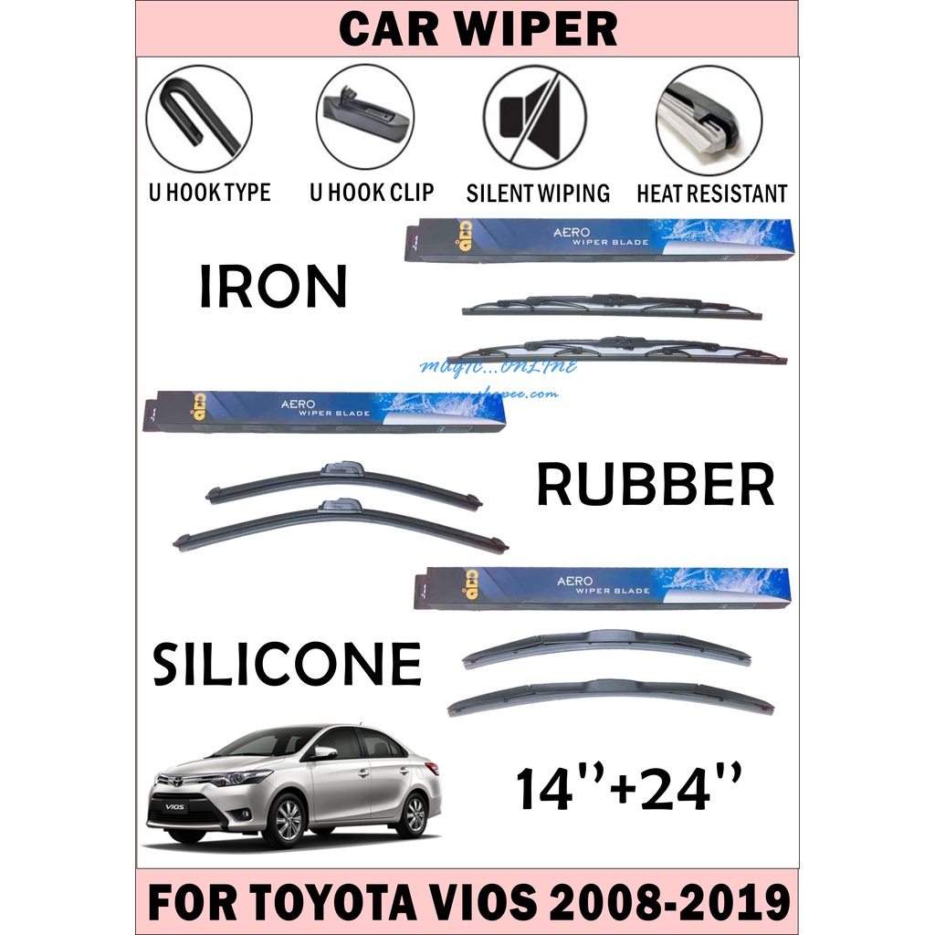 TOYOTA VIOS 2008-2019 CAR WIPER(RUBBER/IRON/SILICONE) | Shopee Malaysia