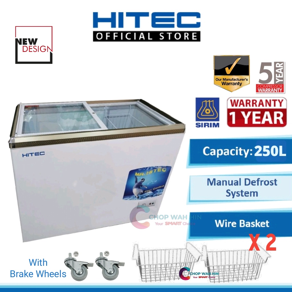 HITEC Glass Top Freezer 250L HFZ-C289GT Sliding Glass Door Ice Cream ...