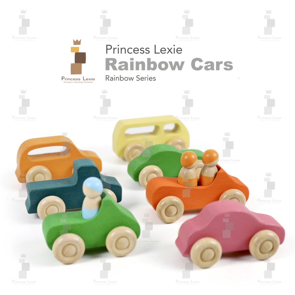 Princess Lexie Rainbow Cars with Little Rainbow Friends 7 Wooden cars ...