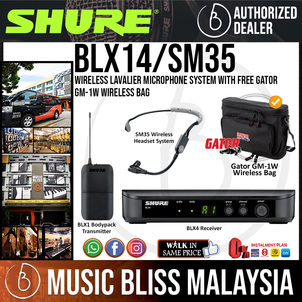 Shure BLX14/SM35 Wireless Headset System, BLX4 Receiver, BLX1 Bodypack Transmitter & SM35 ...