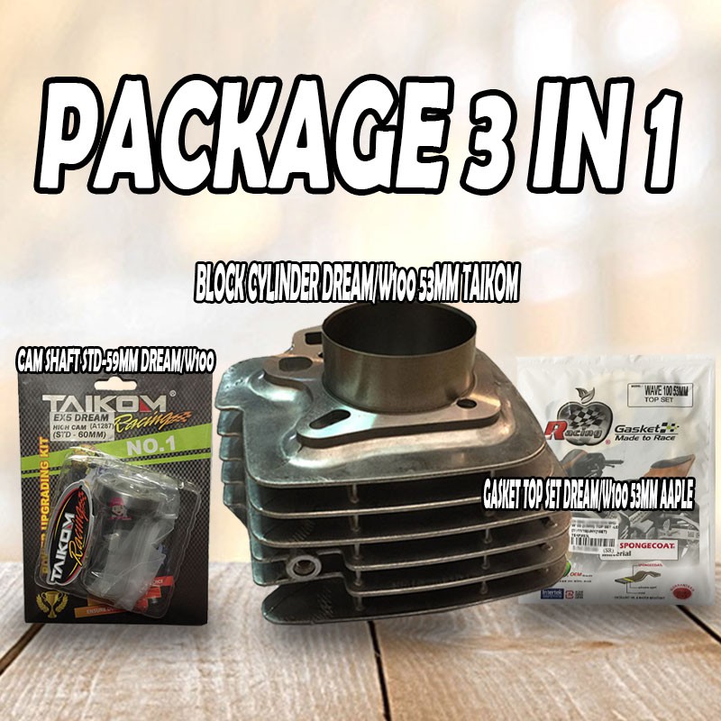PACKAGE 3 IN 1 BLOCK CYLINDER HONDA DREAM/W100 53MM TAIKOM+CAM SHAFT ...