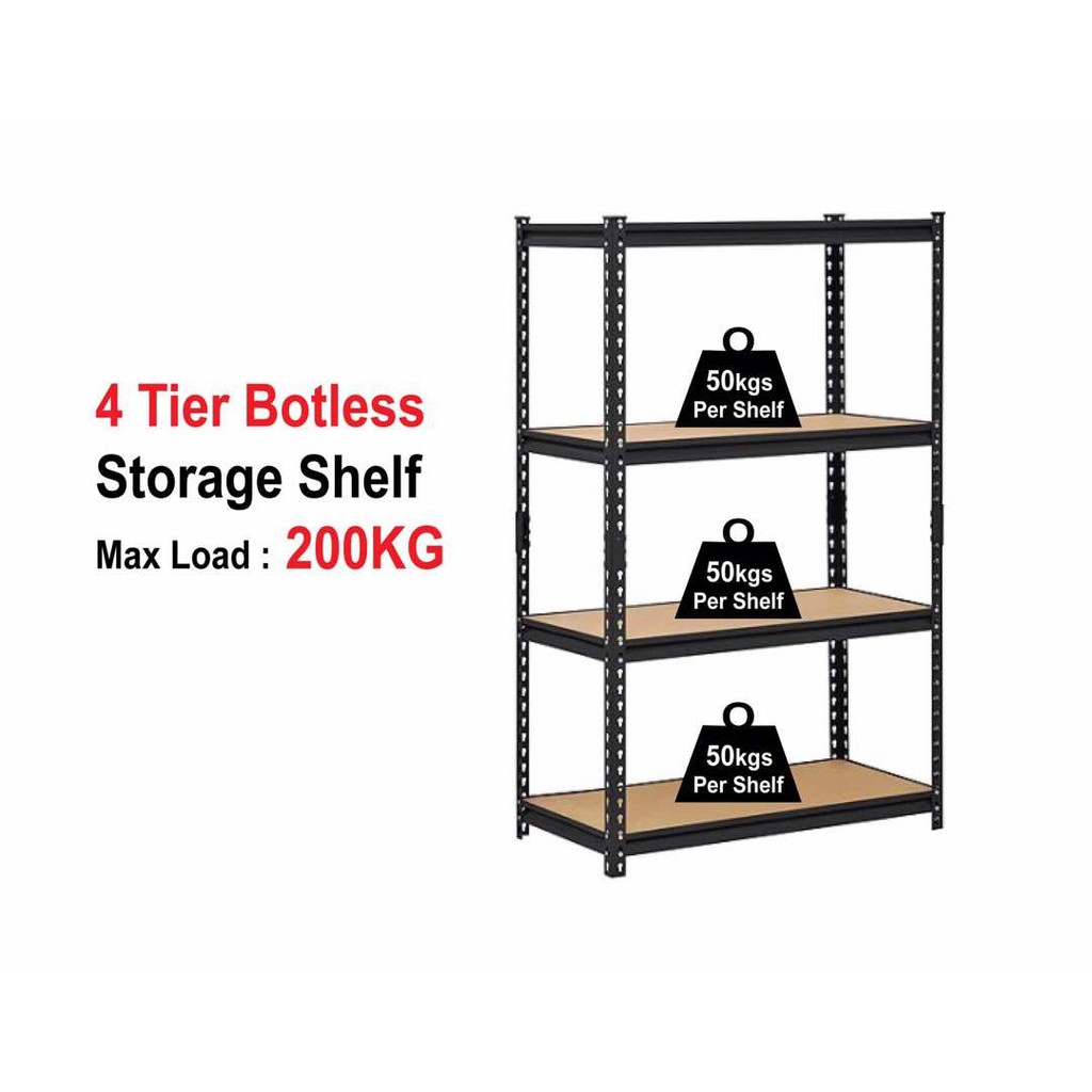 4 Tier Boltless Storage Rack with 50kg capacity Heavy Duty Shelf Logam ...