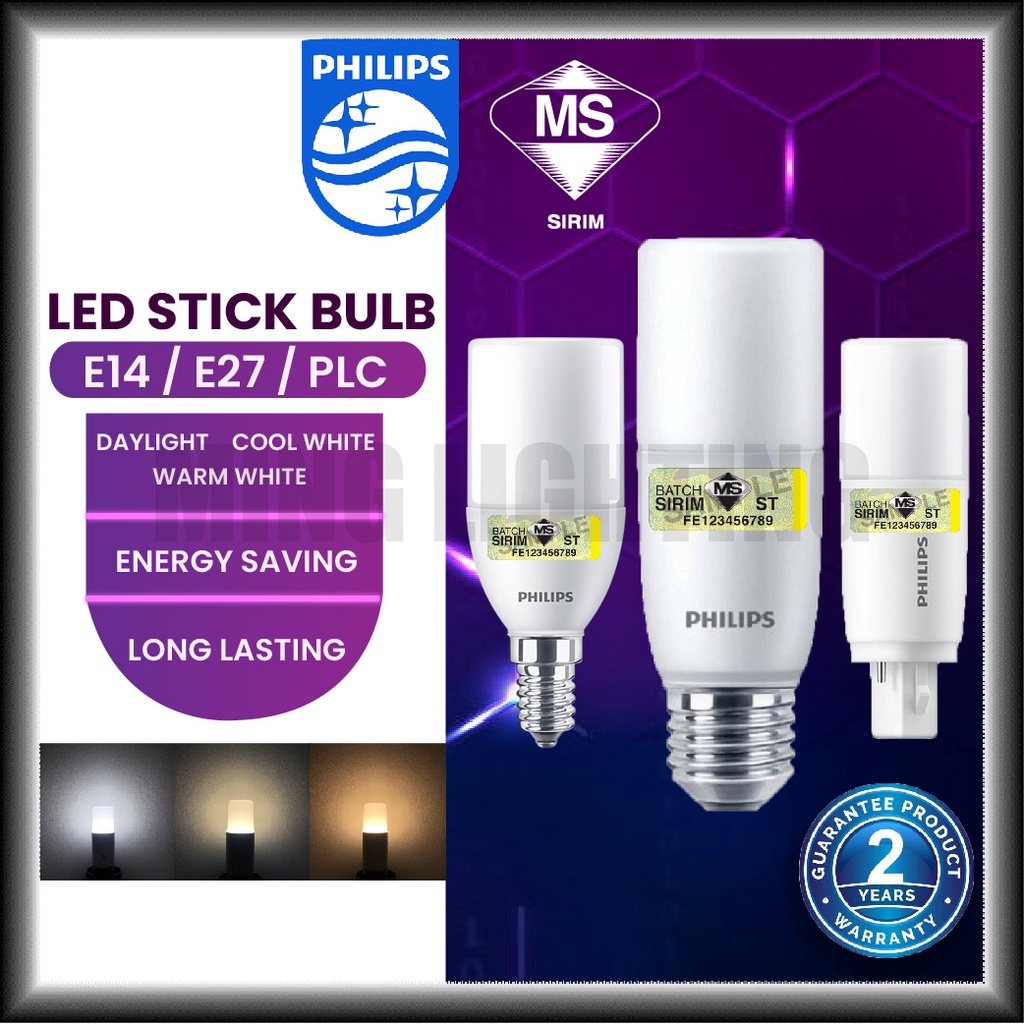 (Sirim) Philips LED Stick Bulb MyCare Series E27 E14 PLC Energy Saving Lighting Home Ceiling ...